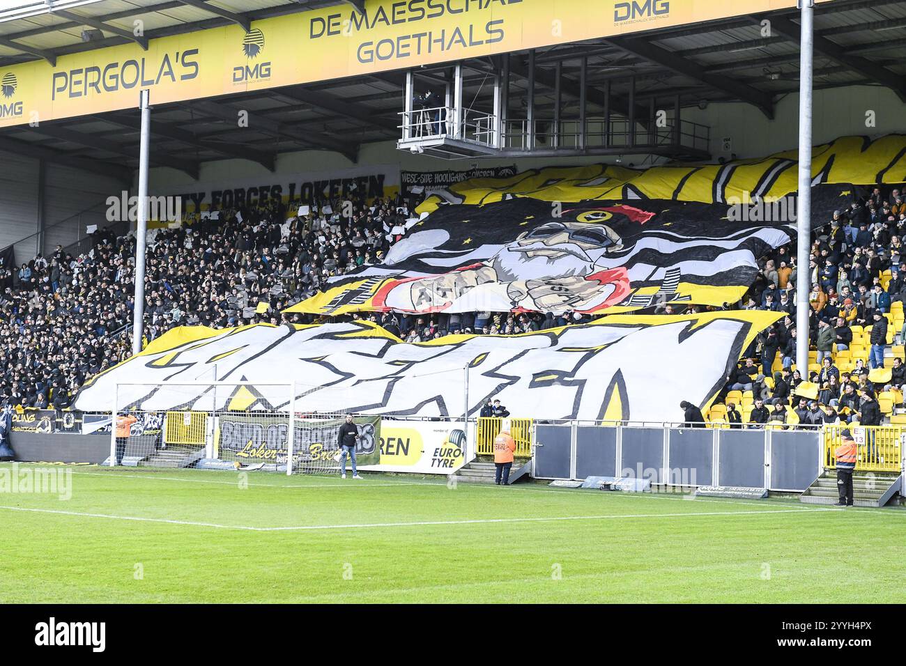 Lokeren, Belgium. 22nd Dec, 2024. Lokeren's supporters pictured at the ...