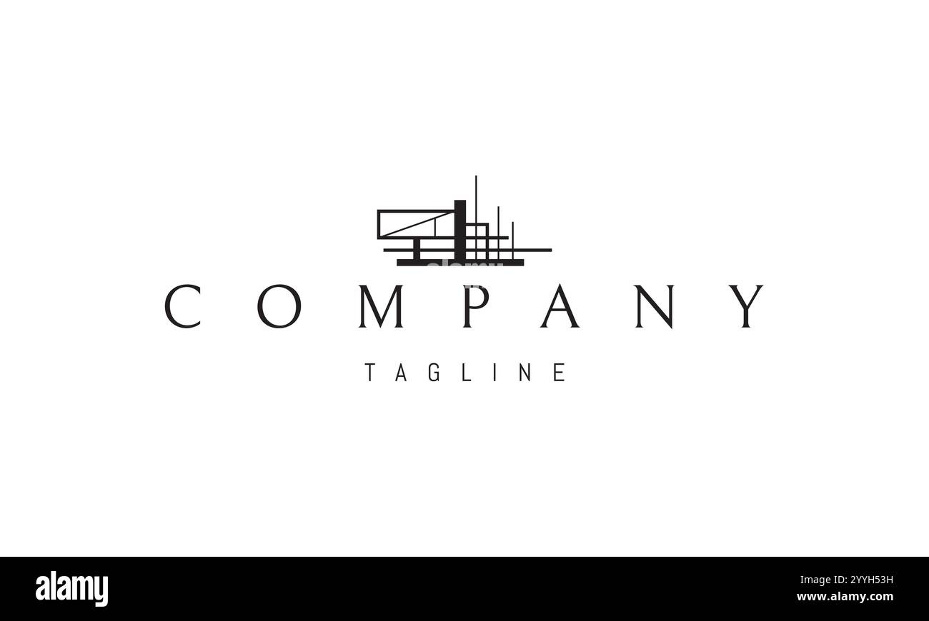 Vector logo with an abstract image of a modern mansion in a minimalist ...