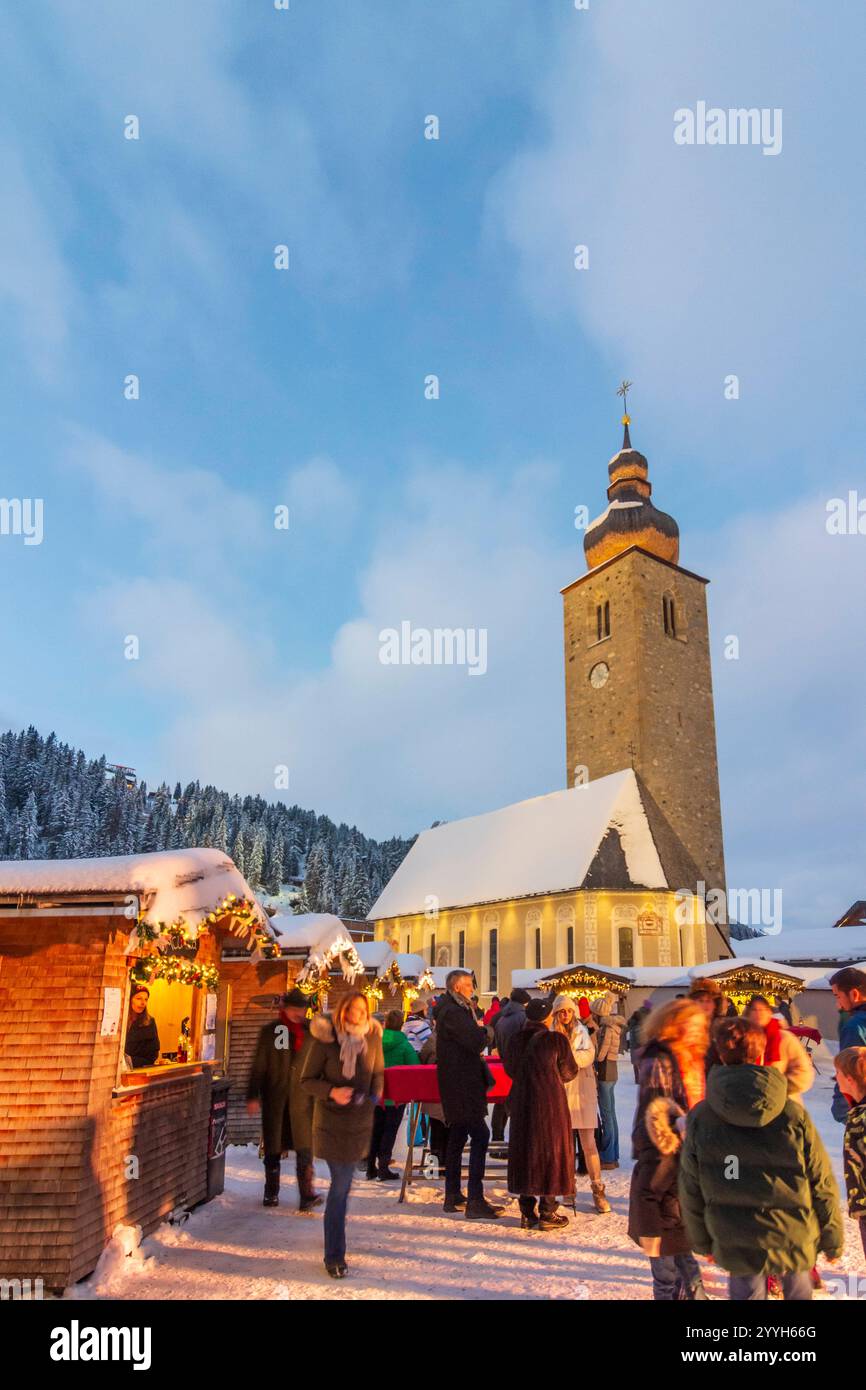 winter in Lech, church Lech, Christmas market Lech Arlberg Vorarlberg ...