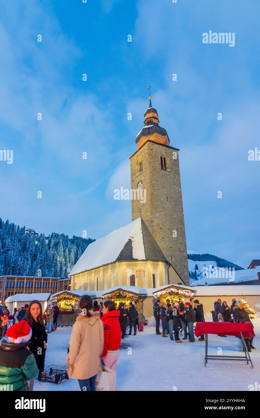 winter in Lech, church Lech, Christmas market Lech Arlberg Vorarlberg ...