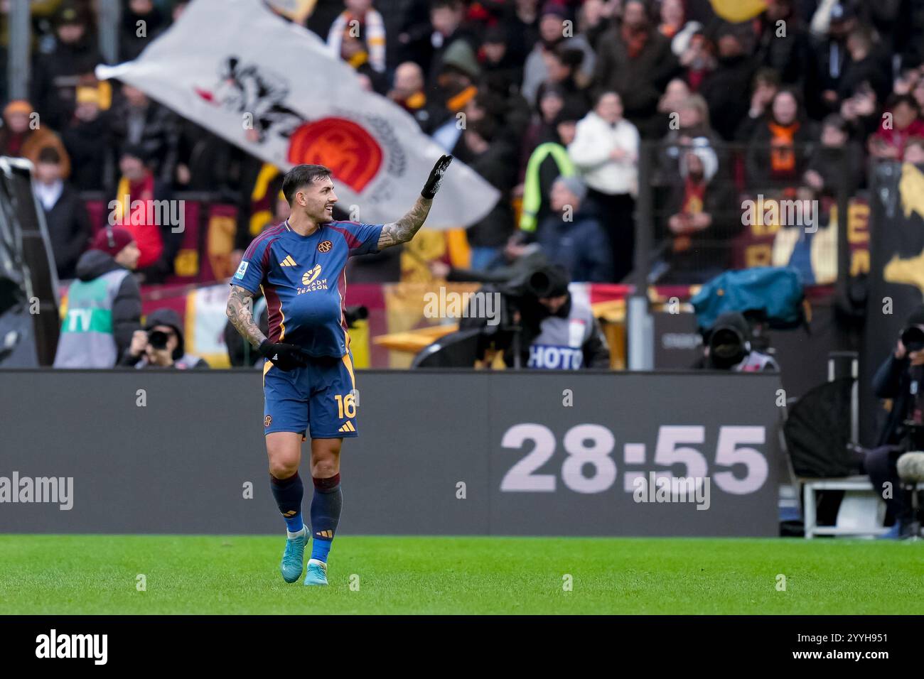 Rome, Italy. 22nd Dec, 2024. Leandro Paredes of AS Roma celebrates ...