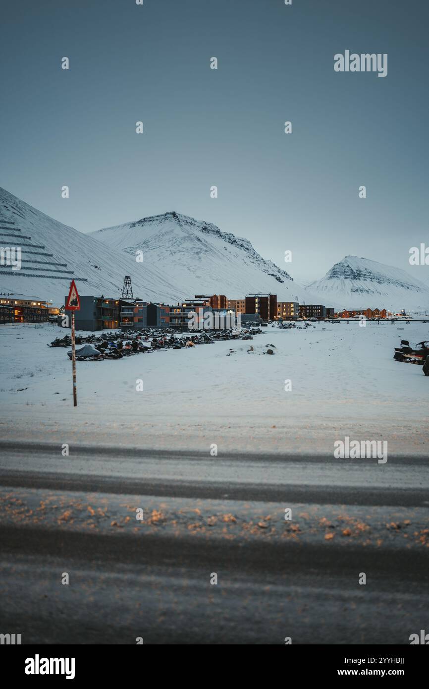 Buildings in Longyearbyen, Svalbard town center in snowy winter Stock ...