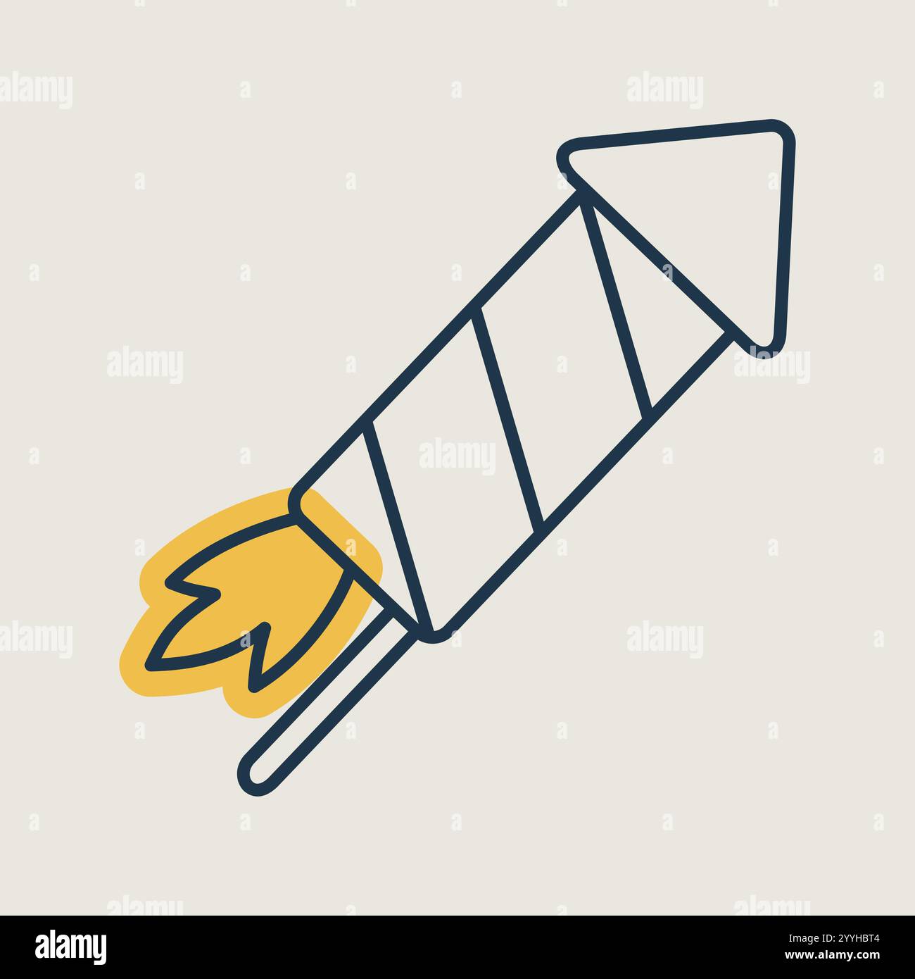 Striped fireworks rocket with a fuse vector icon. Winter sign. Graph ...