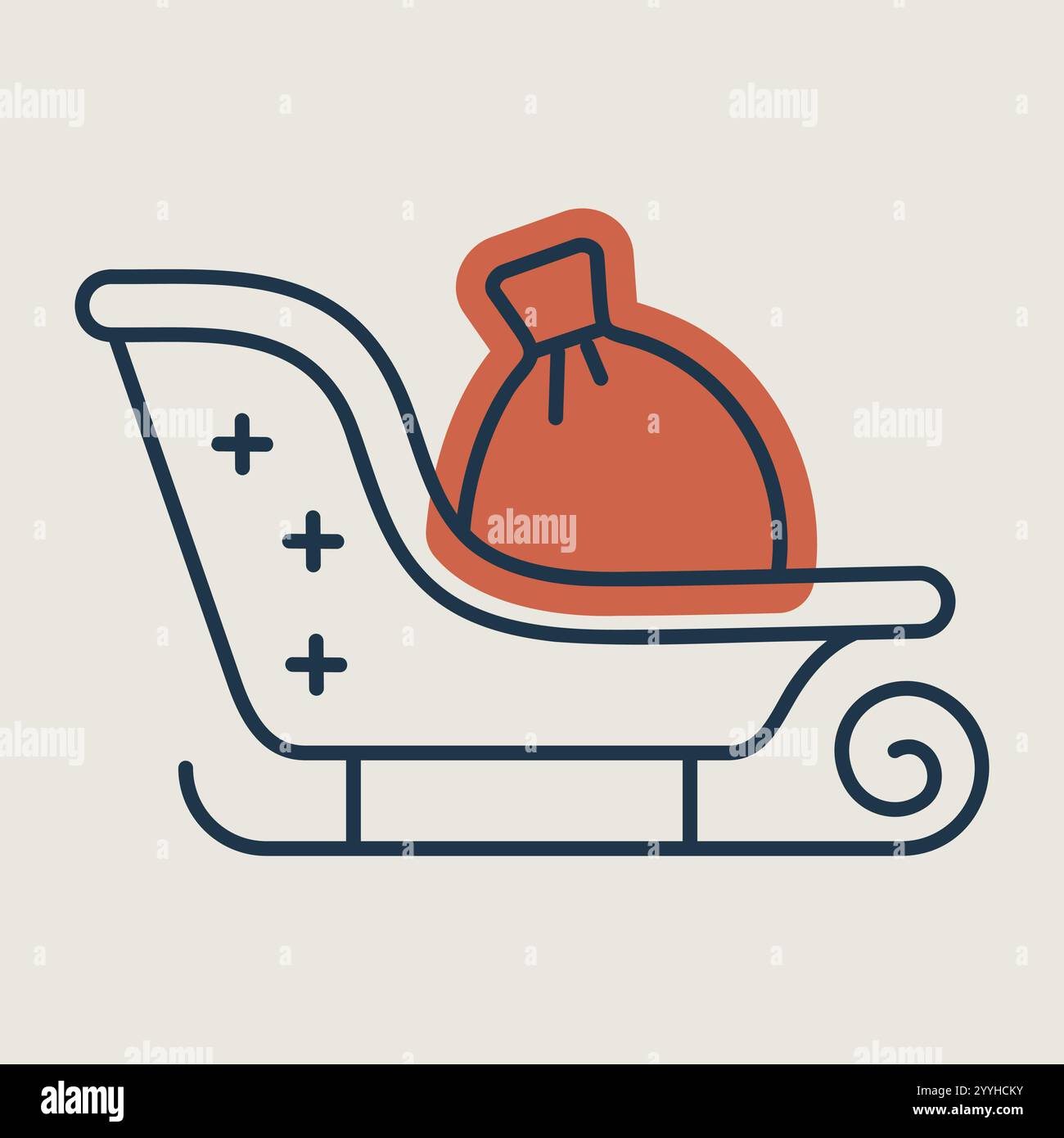 Santa sleigh with sack gifts vector icon. Winter sign. Graph symbol for ...
