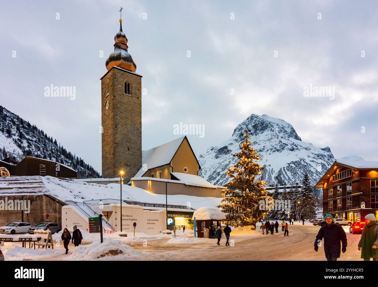 Lech: winter in Lech, church Lech in Arlberg, Vorarlberg, Austria Stock ...
