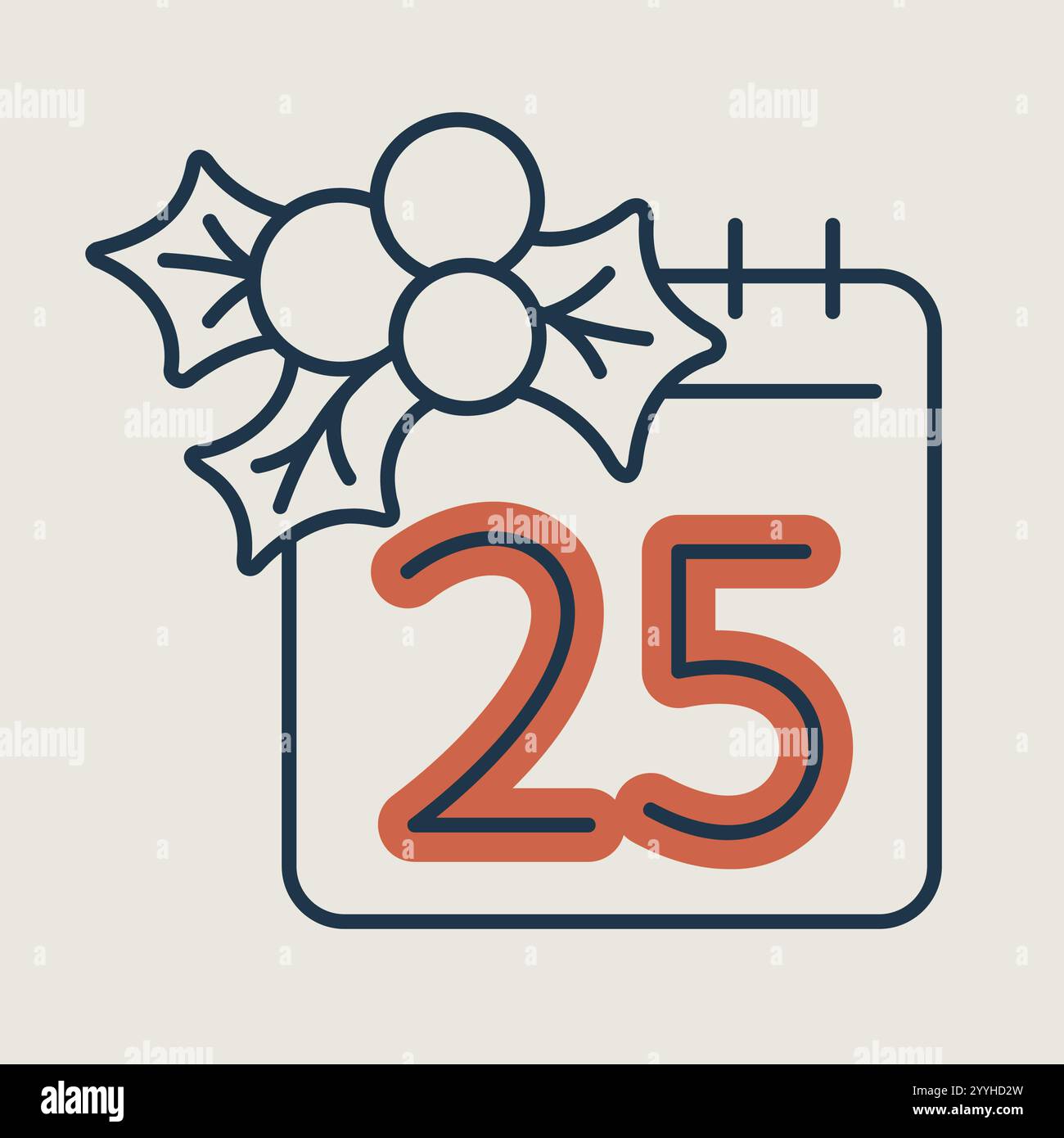 Christmas calendar with mistletoe vector icon. December 25 sign. Winter ...