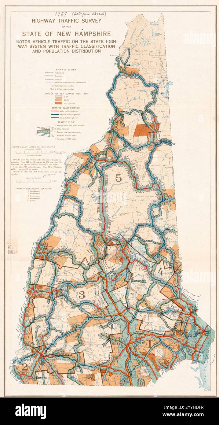 Highway traffic survey map of the State of New Hampshire, 1929 Stock ...