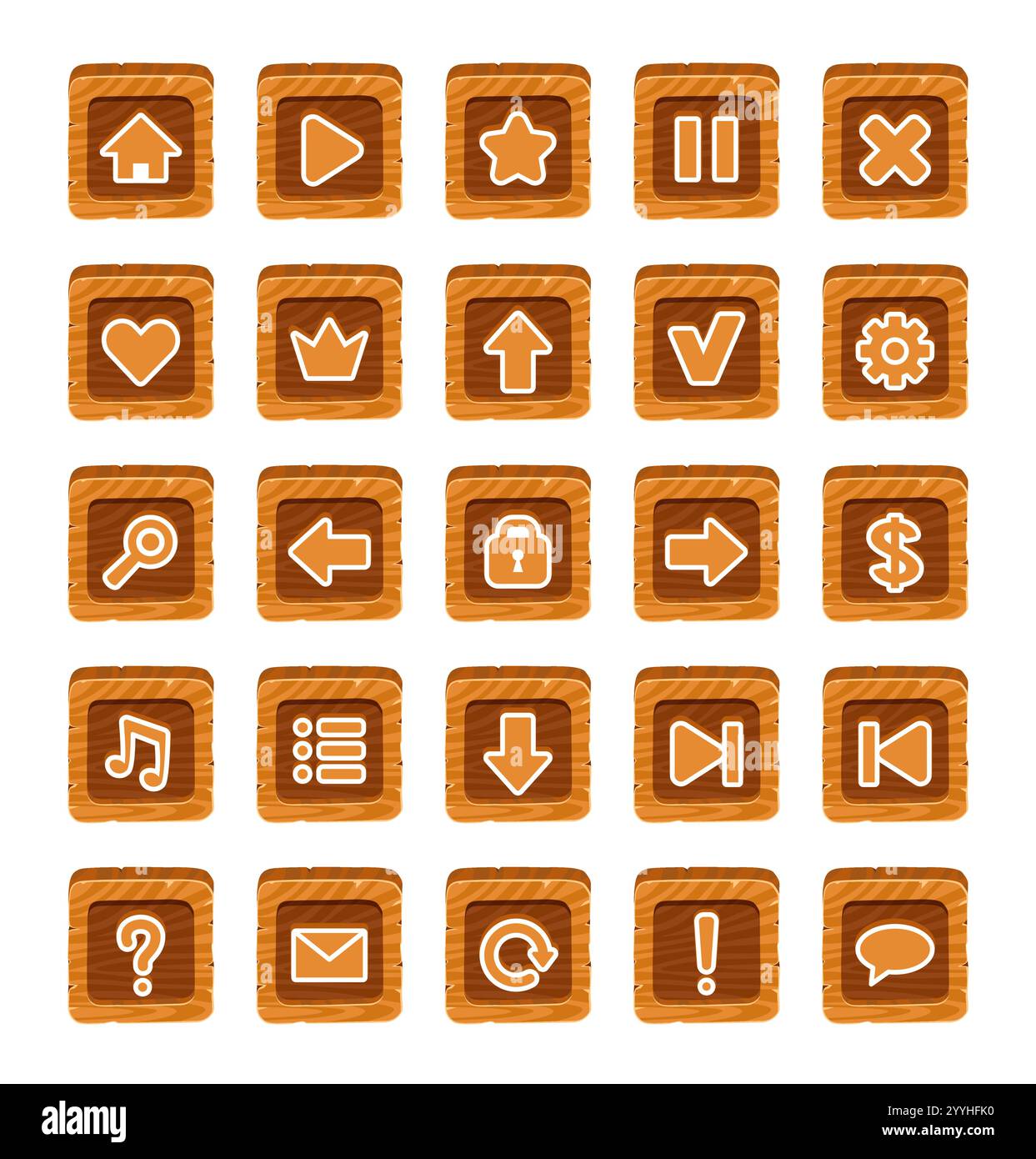 Wooden Texture Buttons With Symbols Cartoon Website Ui Icons Game