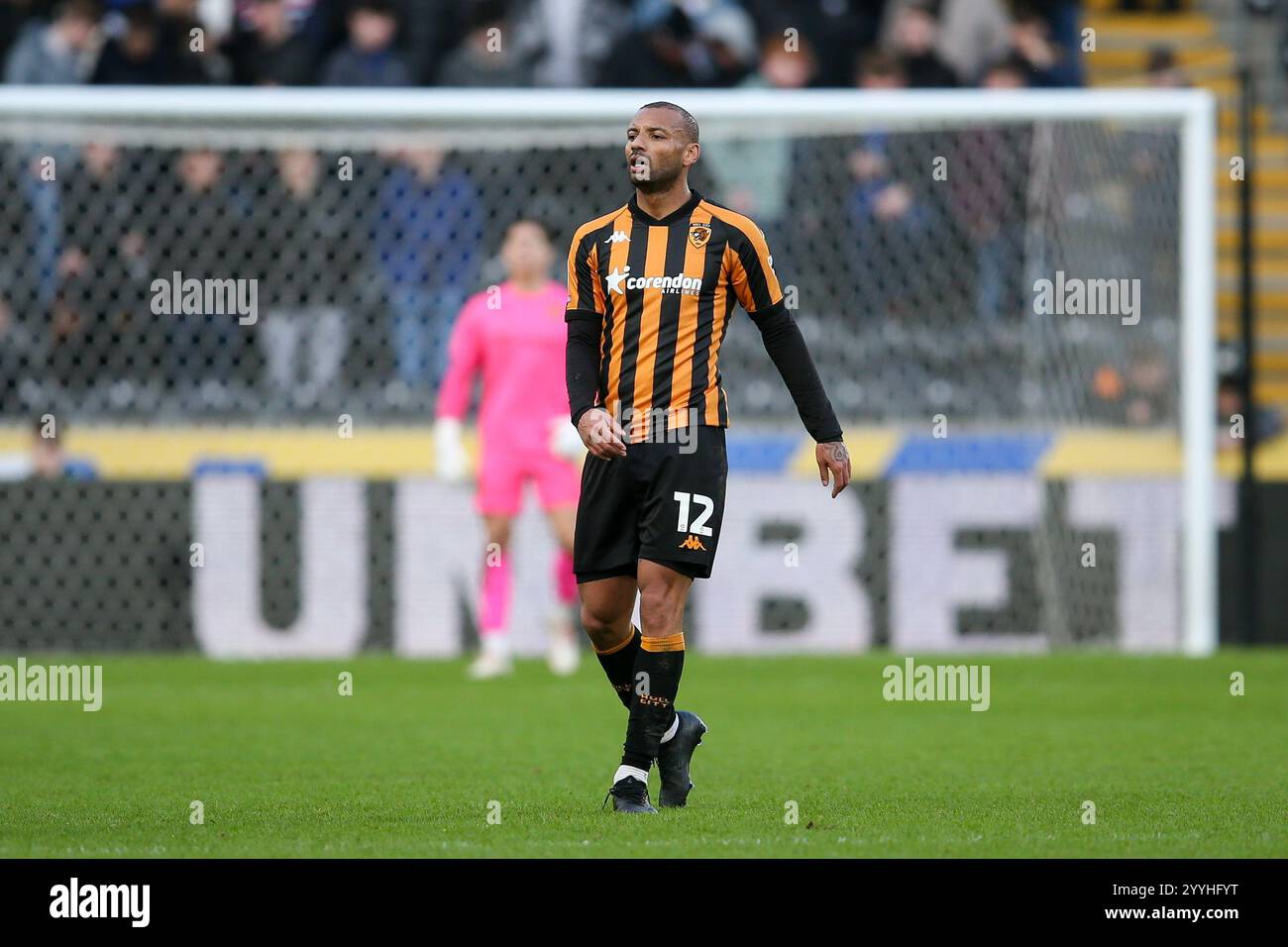 MKM Stadium, Hull, England - 21st December 2024 Joao Pedro of Hull City - during the game Hull ...