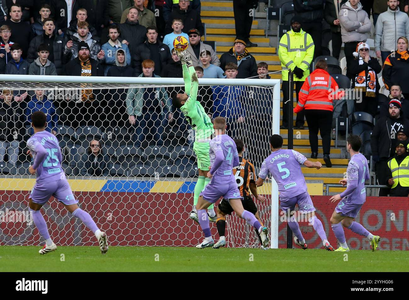 MKM Stadium, Hull, England - 21st December 2024 Lawrence Vigouroux Goalkeeper of Swansea City ...