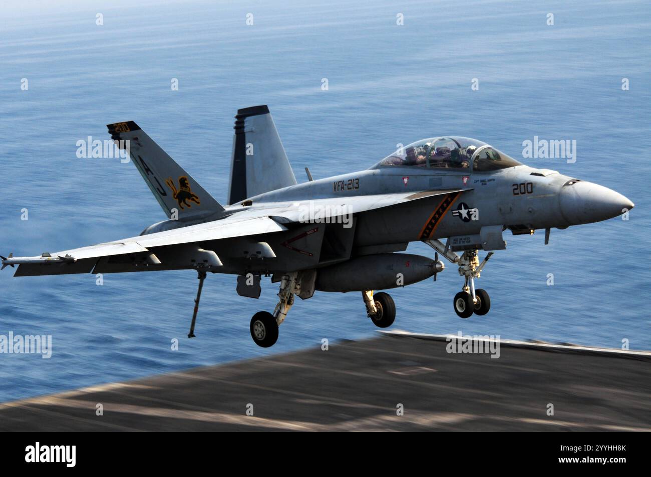An F/A-18F Super Hornet attached to the Fighting Black Lions of Strike ...