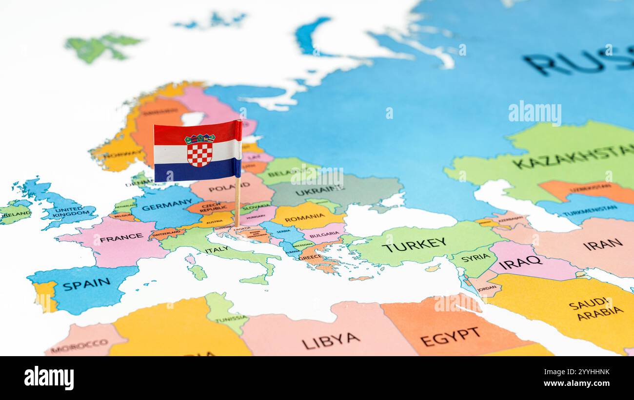 A map of Croatia with the national flag of Croatia on it. The flag is a ...