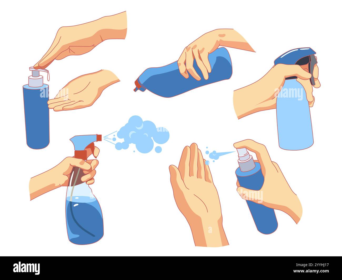 Hands disinfected. Disinfection spray using, sanitization process ...