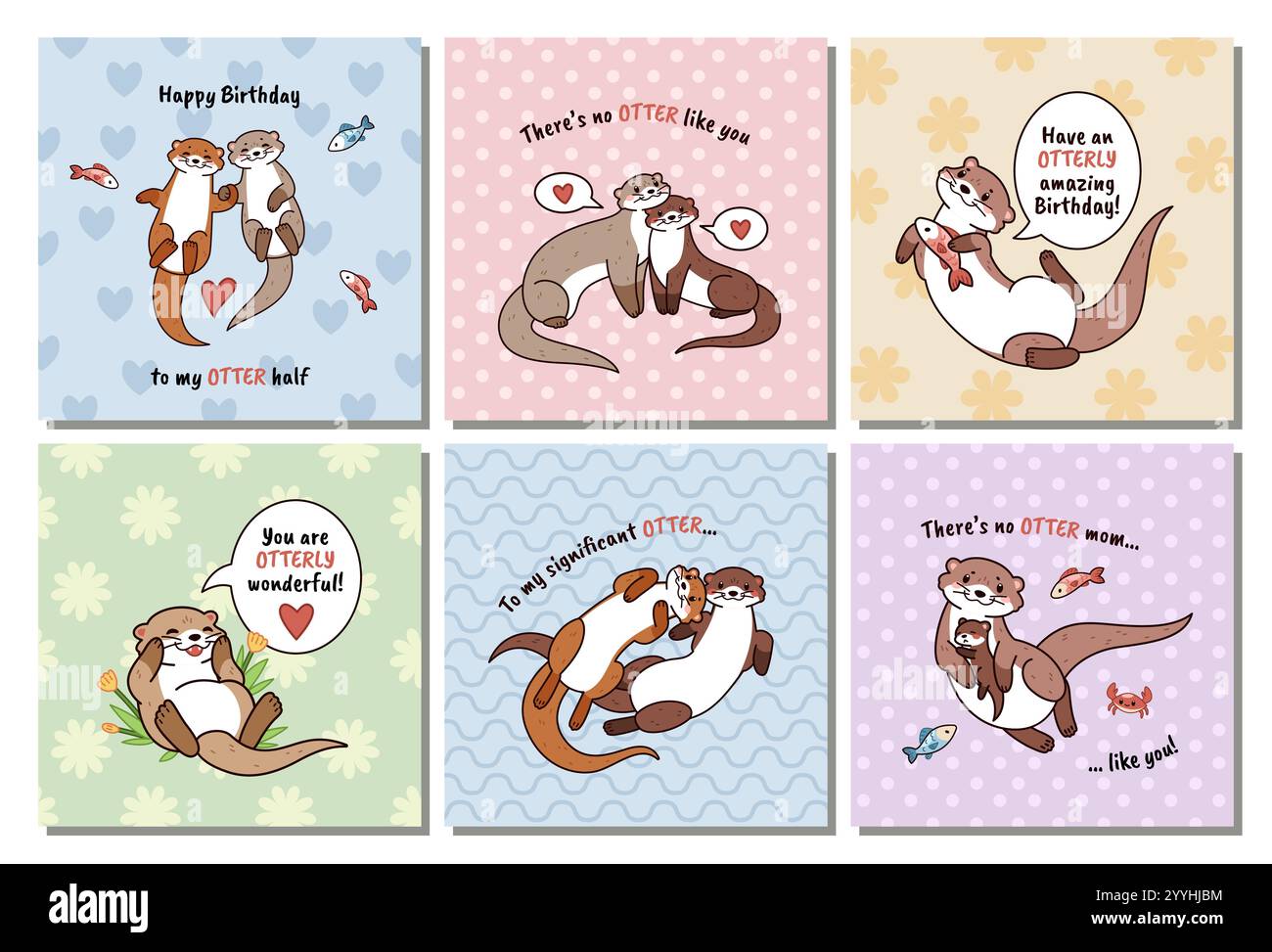 Funny otter birthday cards. Cute kids party greeting banners, happy ...