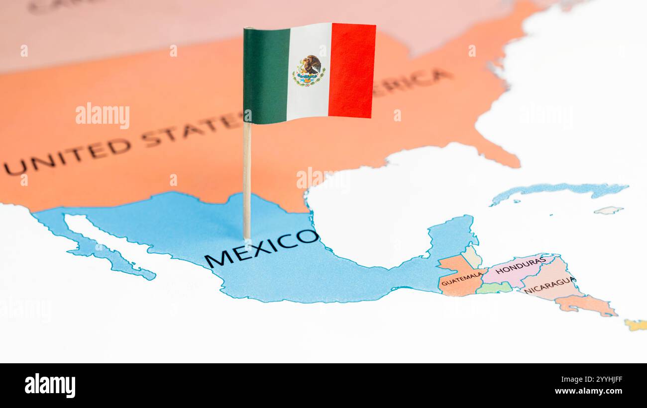 A map of Mexico with the national flag of Mexico on it. The flag is a ...