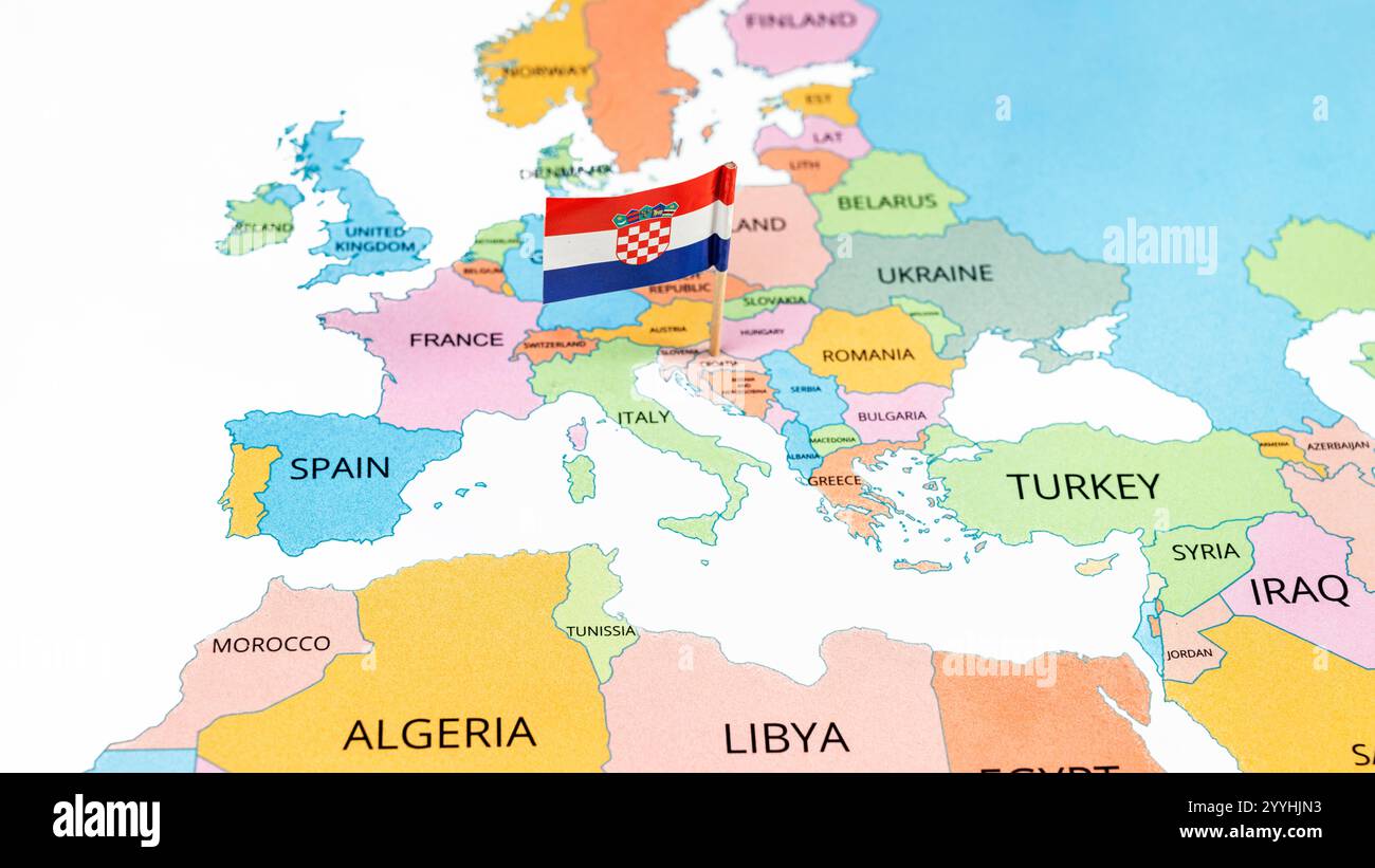 A map of Croatia with the national flag of Croatia on it. The flag is a ...