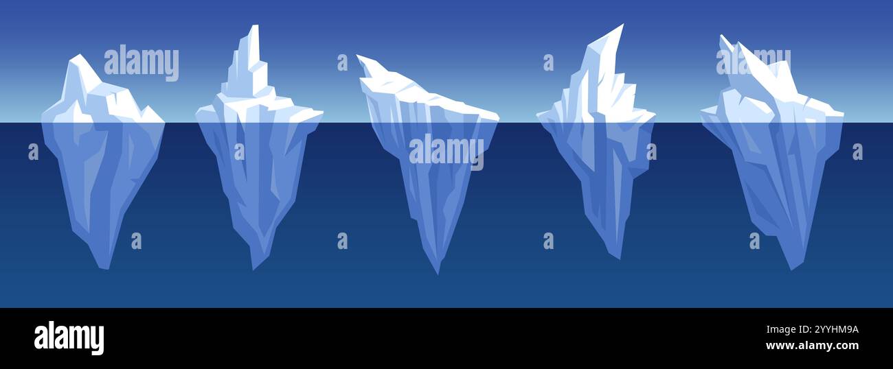 Cartoon floating icebergs. Triangle style arctic rocks, antarctic ...