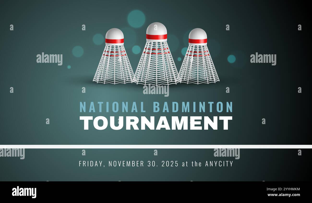 Badminton tournament. Banner template design. 3d realistic isolated ...