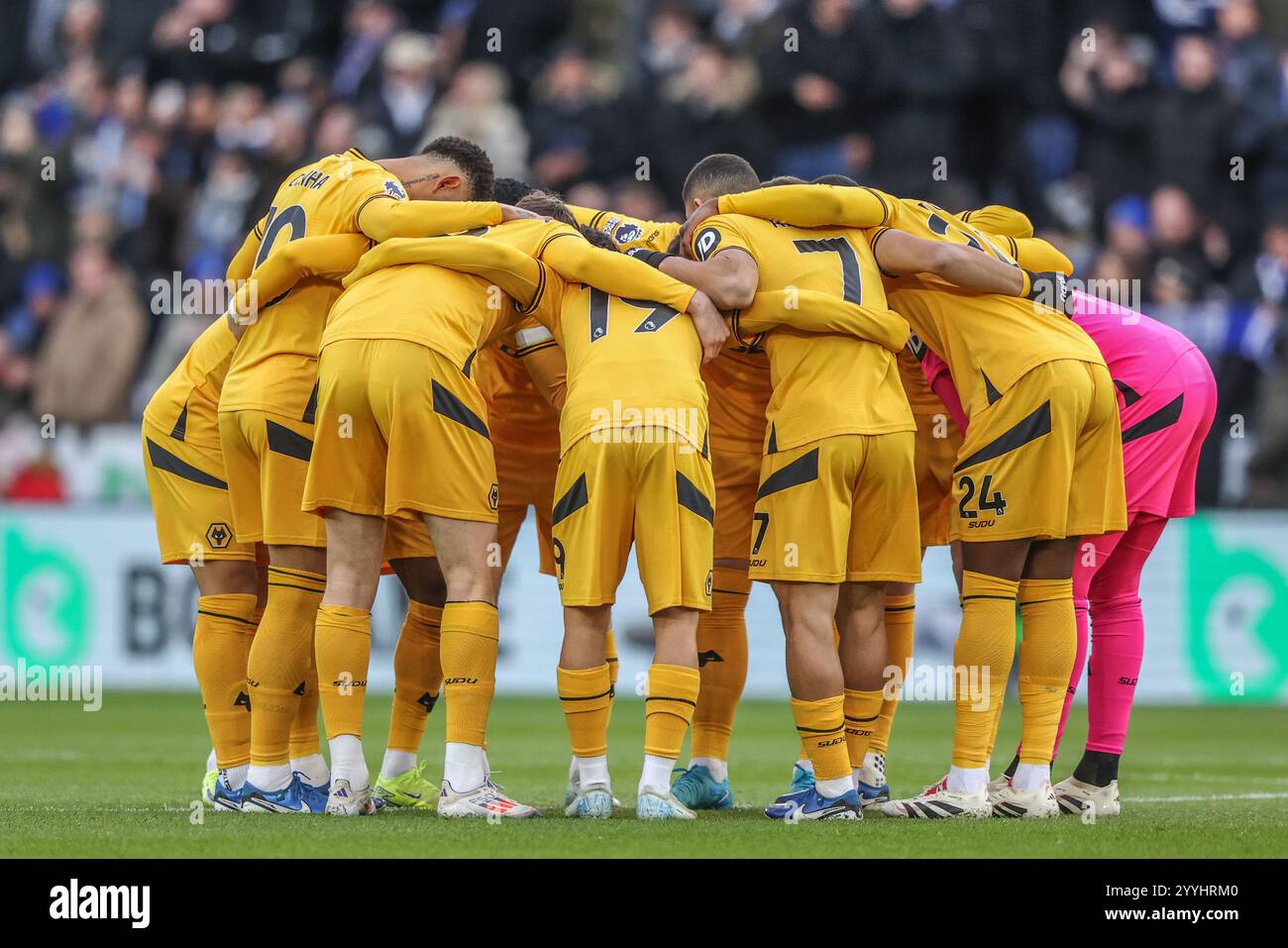 Wolves have a group huddle before the game during the Premier League ...