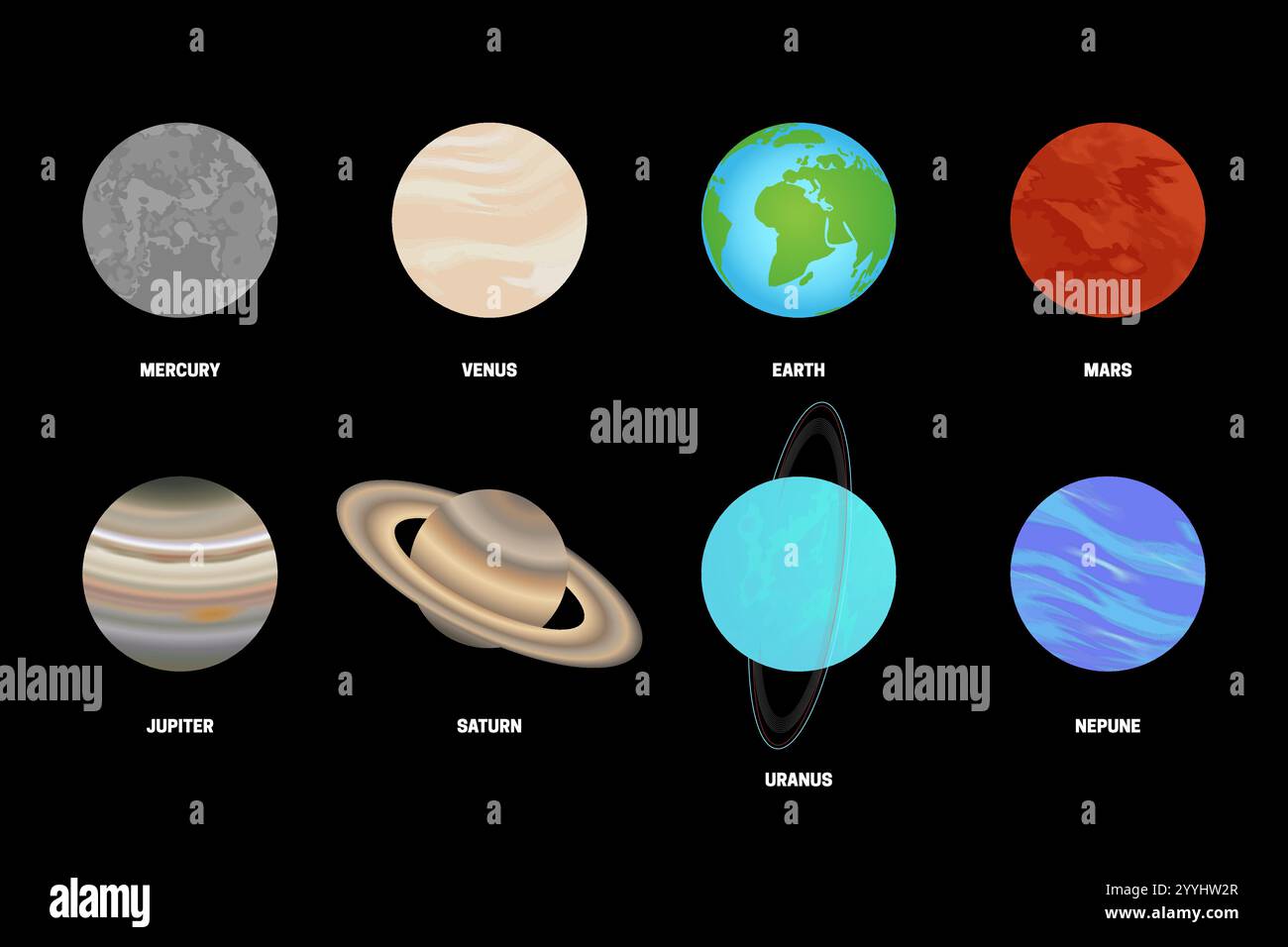 Collection of Every Planet in the Solar System on Black background ...