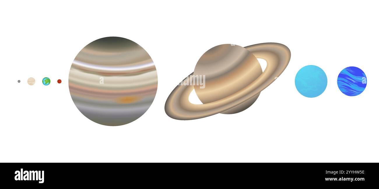 Planet Size Proportions or Comparison Flat Illustration of the Solar ...