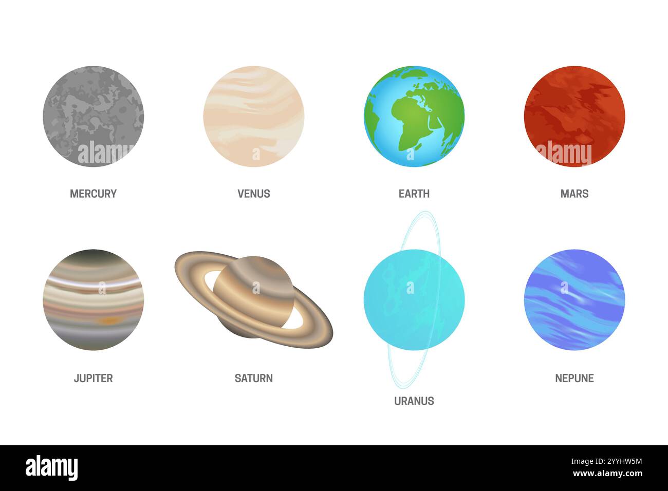 Isolated Collection of Every Planet in the Solar System. Flat ...