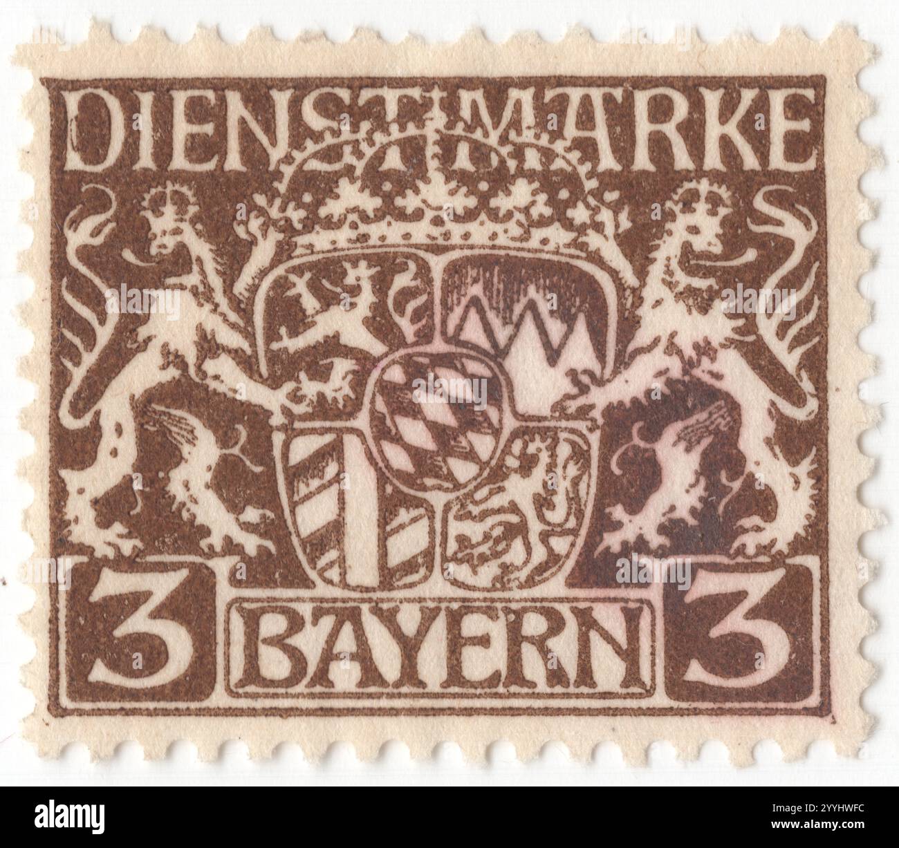 BAVARIA — 1916 August 01: 3 pfennig brown Official stamp depicting ...
