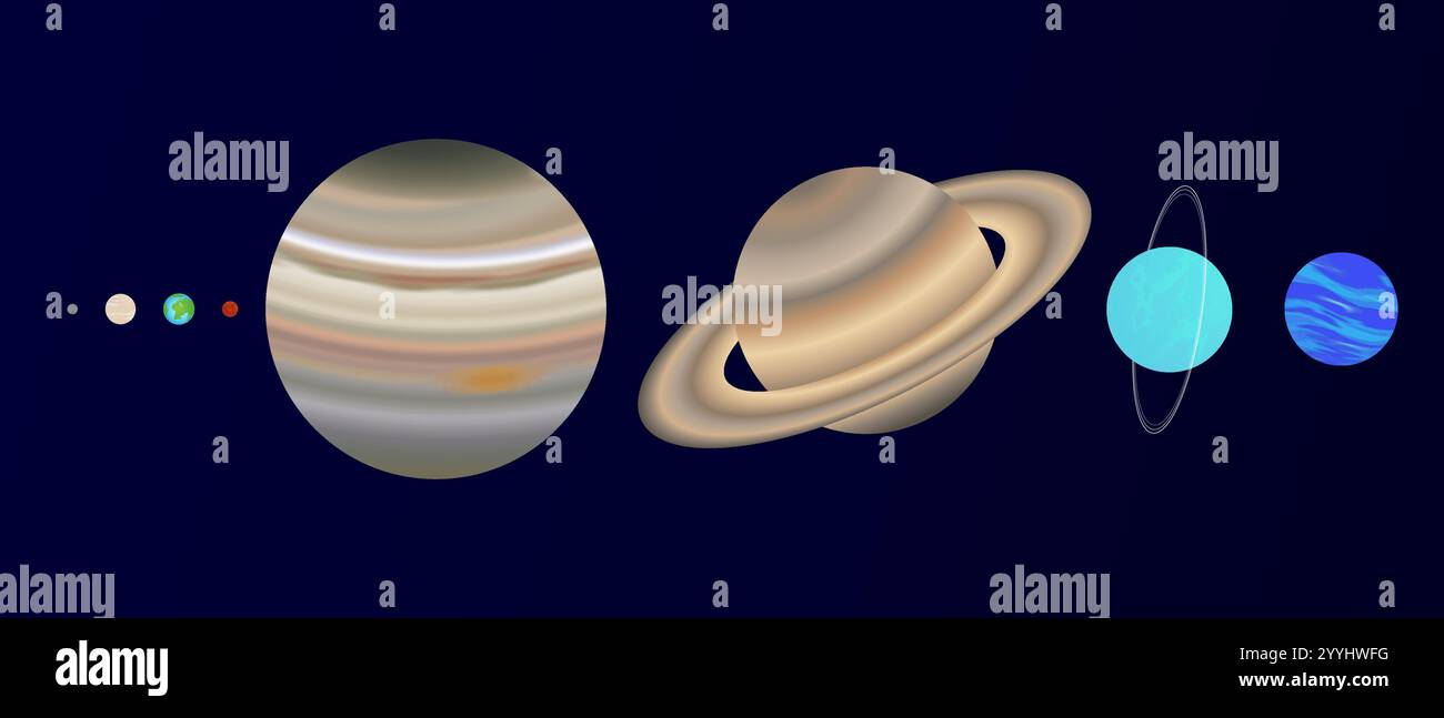 Planet Size Proportions or Comparison Flat Illustration of the Solar ...