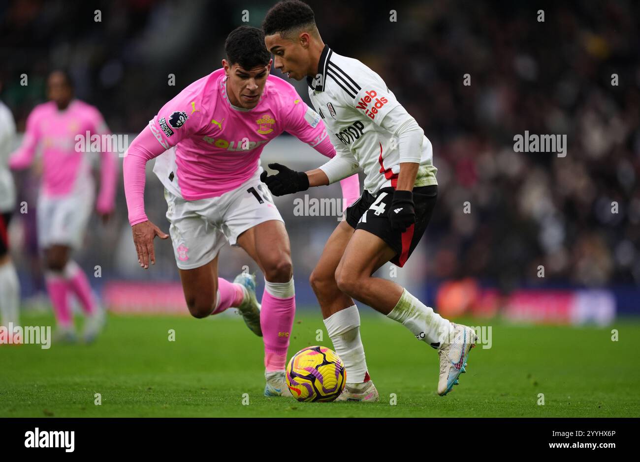Fulham’s Josh King in action against Southampton's Mateus Fernandes ...