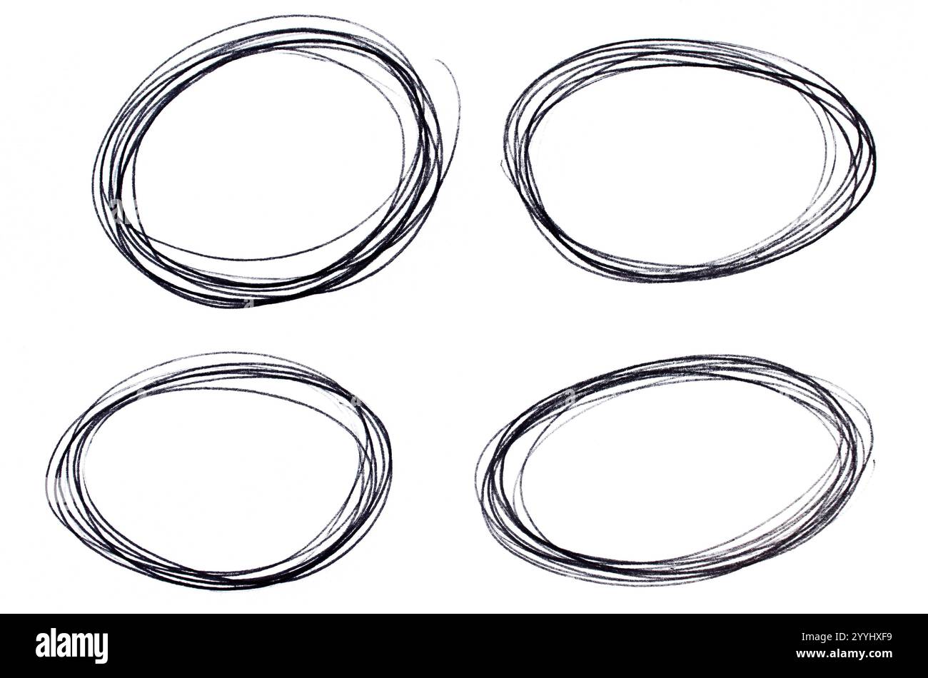 Set of round doodle drawn with black pen isolated on white Stock Photo ...