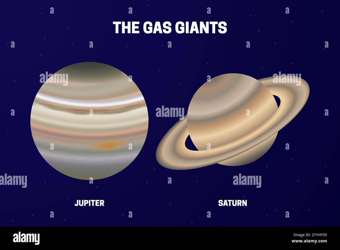 Gas Giants Planets Space Illustration with Jupiter and Saturn Stock ...