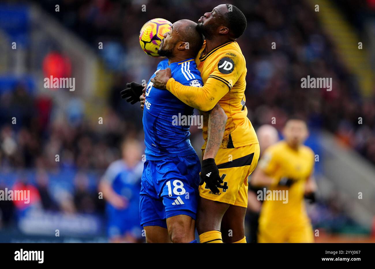 Leicester City's Jordan Ayew (left) and Wolverhampton Wanderers' Toti ...