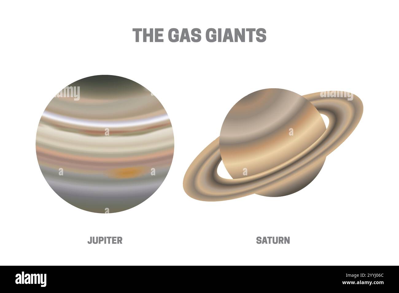 Jupiter and Saturn Planets or Gas Giants Illustration on White ...