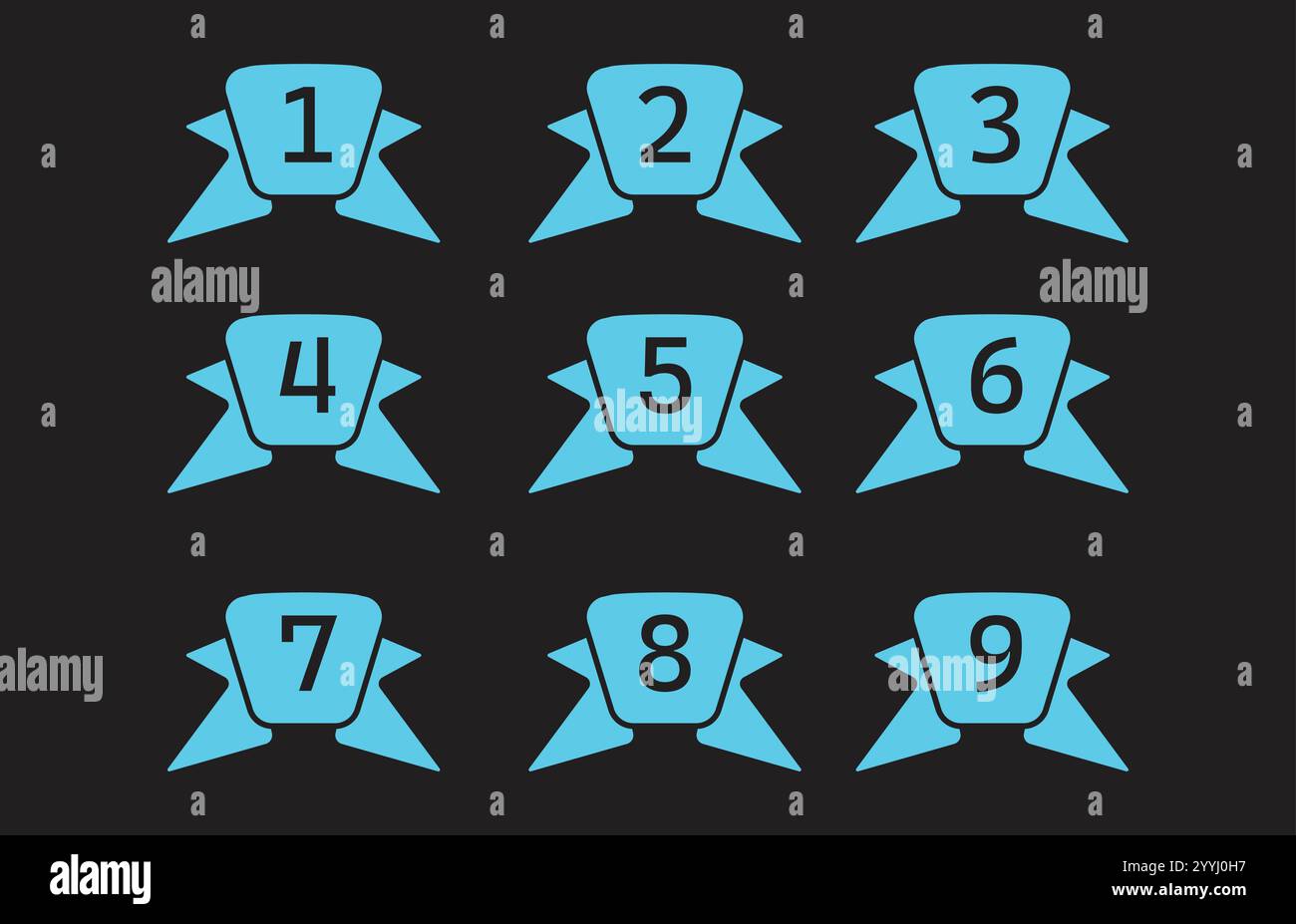 Ranking position from first to ninth place with award ribbon icons ...