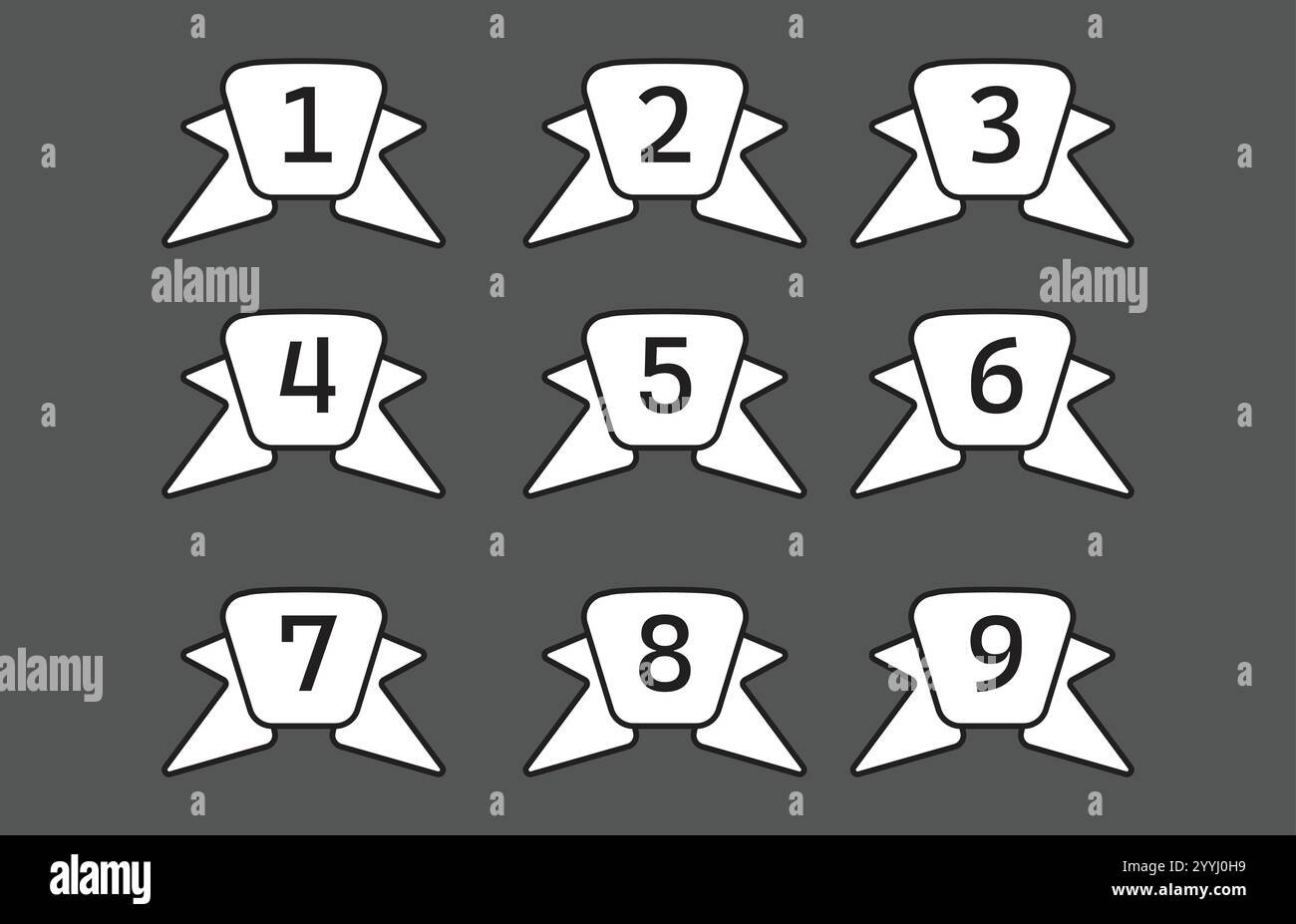 Ranking position from first to ninth place with award ribbon icons ...