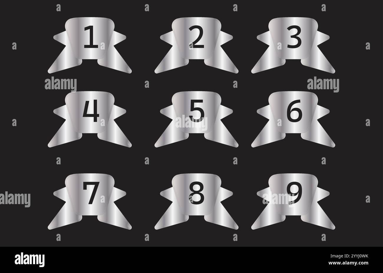 Ranking position from first to ninth place with award ribbon icons ...