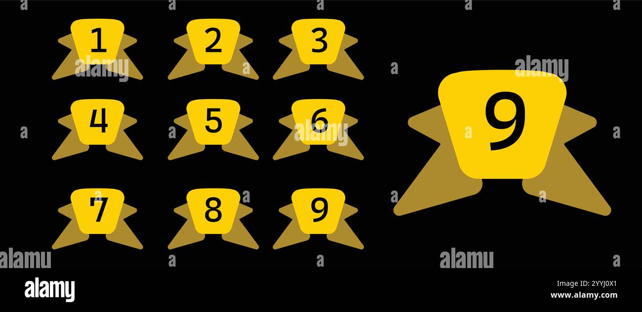 Ranking position from first to ninth place with award ribbon icons ...