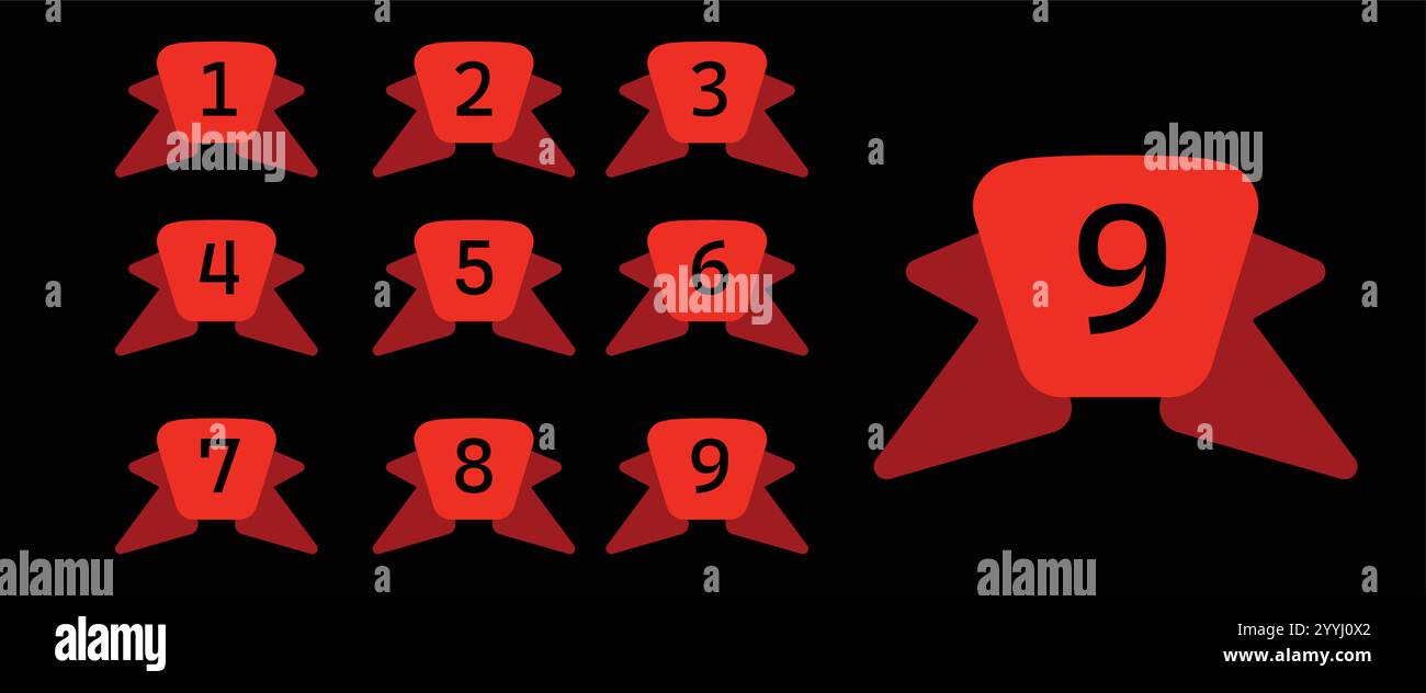 Ranking position from first to ninth place with award ribbon icons ...