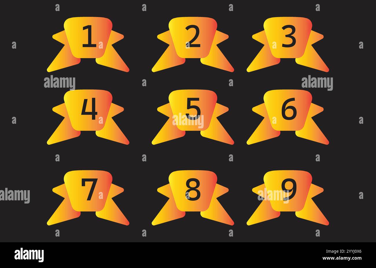 Ranking position from first to ninth place with award ribbon icons ...