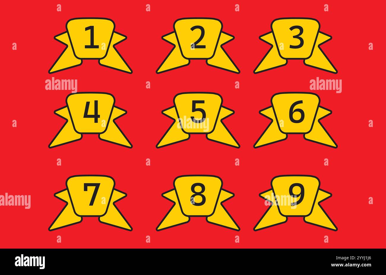 Ranking position from first to ninth place with award ribbon icons ...