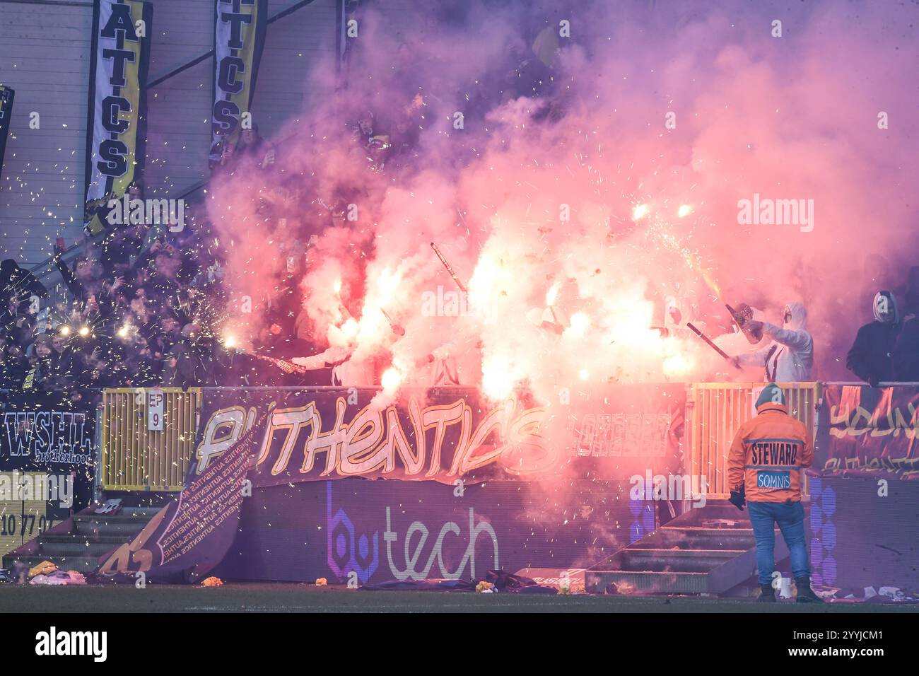 Lokeren, Belgium. 22nd Dec, 2024. Lokeren's supporters pictured during ...