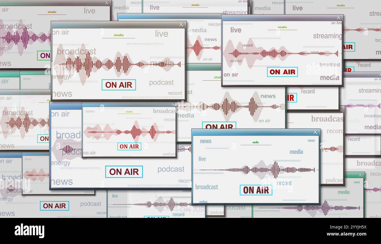 On air studio live record with audio spectrum symbol technology concept ...