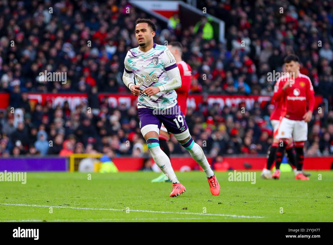 Manchester, UK. 22nd Dec, 2024. Justin Kluivert of Bournemouth scores ...