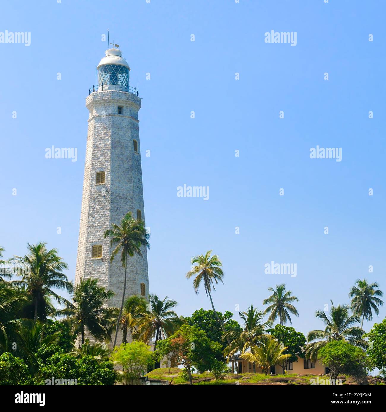 Beautiful white lighthouse Dondra Head, the southernmost cape of Sri ...