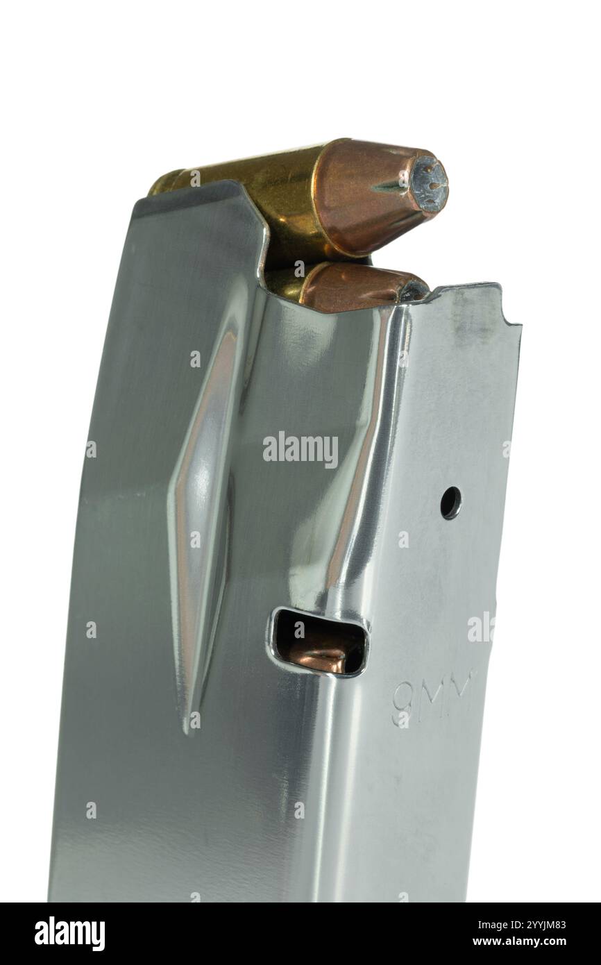 Stainless steel magazine for a 9 mm handgun that is a double stack ...