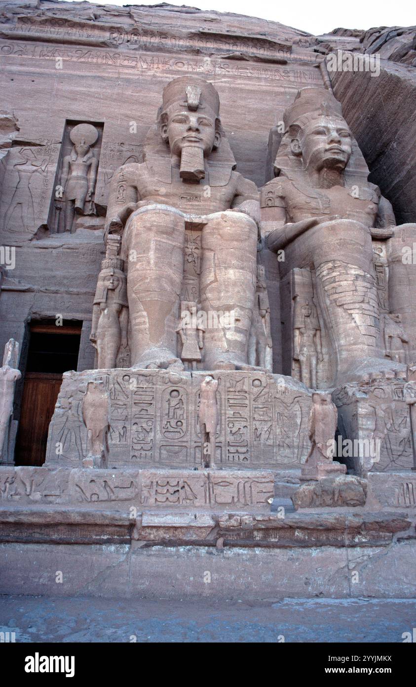 Statues on the right beside the entrance, the Great Temple of Ramesses ...