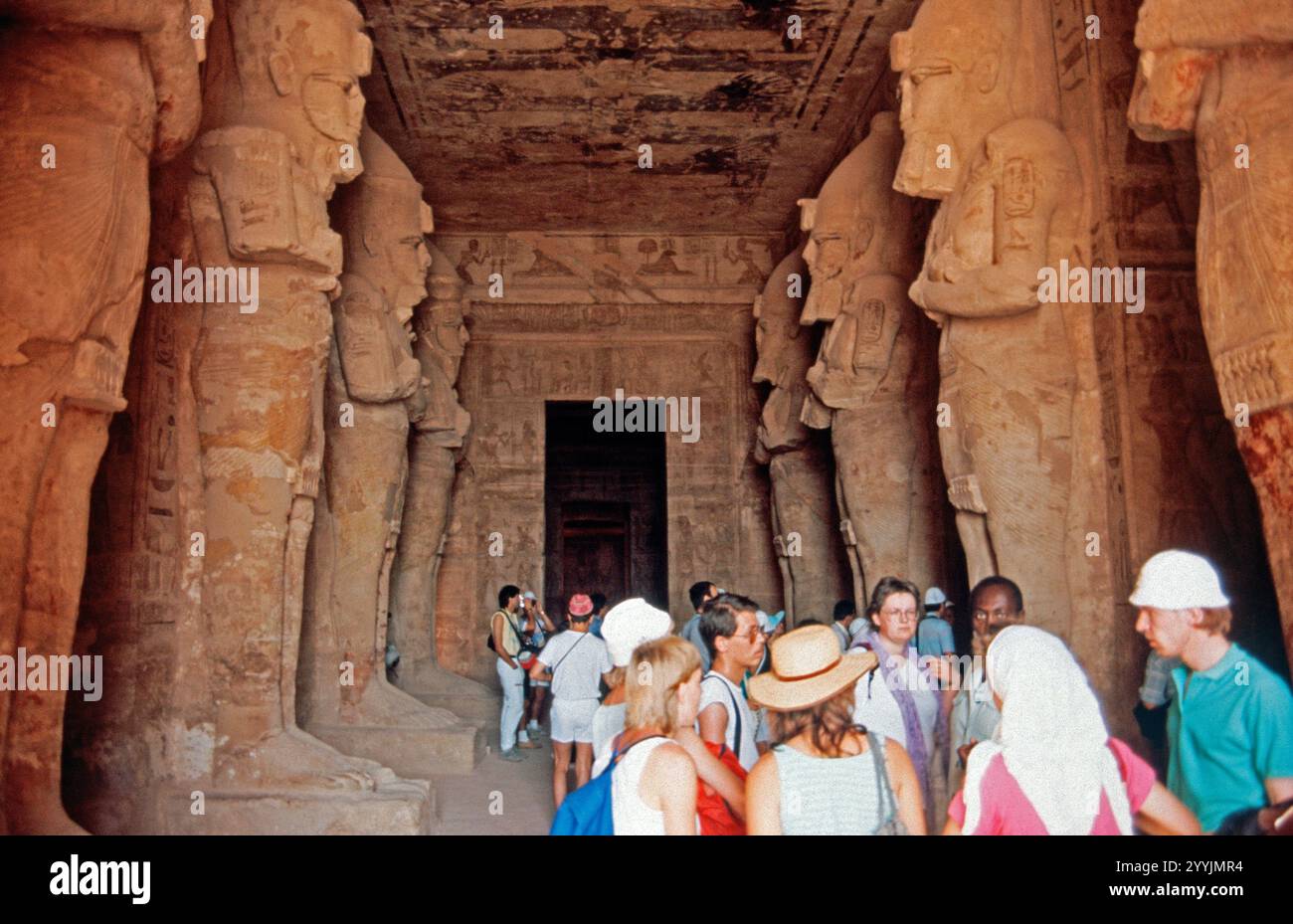Interior, tourists, the Great Temple of Ramesses II, Abu Simbel, Nile ...
