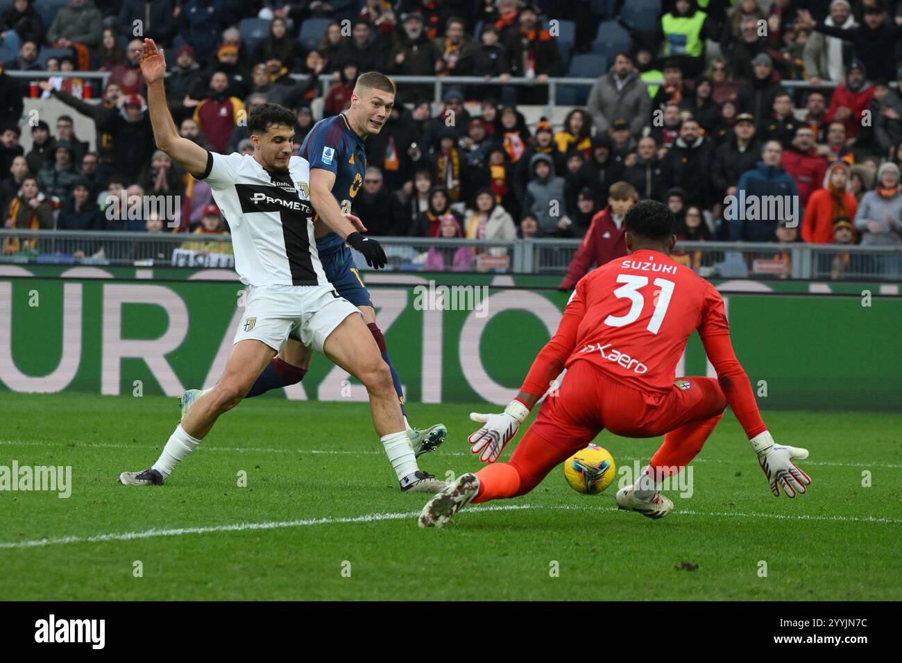 Olimpico Stadium, Rome, Italy - Artem Dovbyk of AS Roma and Zion Suzuki ...