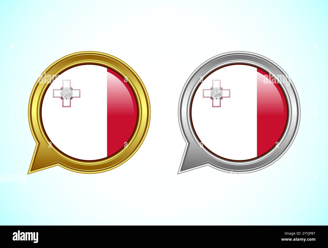 Malta flag speech bubble. Speaking flag icon in gold and silver color ...