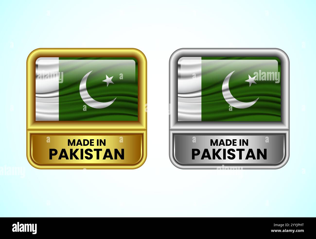 Made in Pakistan label icon in gold and silver color. Flag icon set for ...